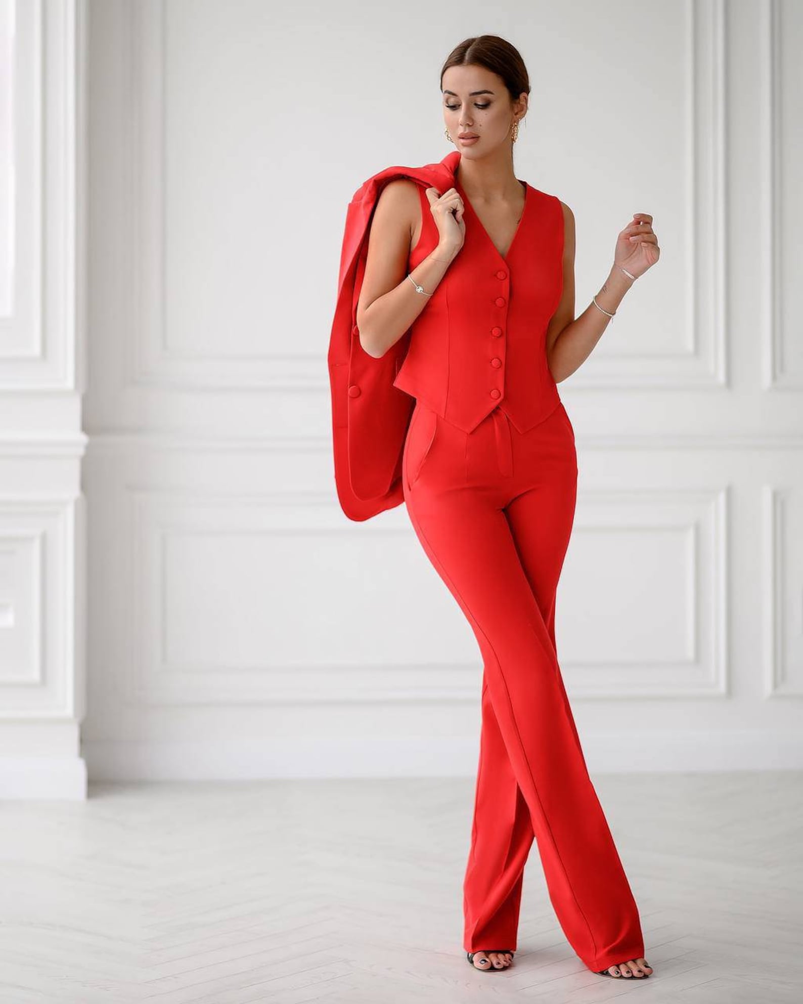 Red Pantsuit For Women Red Formal Pants Suit Set For Women Etsy