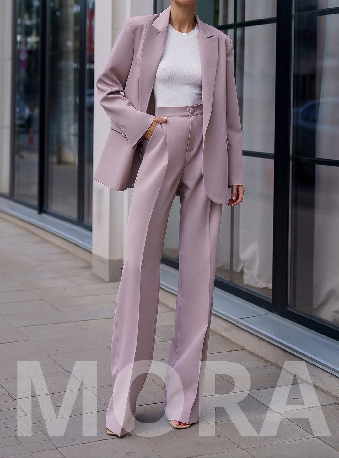 Dusky Pink Oversized Pantsuit for Women, Rose Gold Formal Pants Suit ...