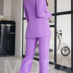 Purple Formal Pants Suit for Business Women, Tall Women Pantsuit Set ...