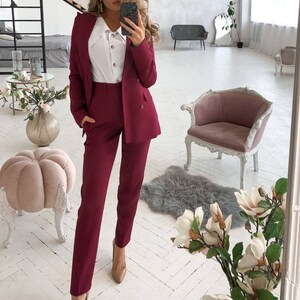 Red Suit Jacket Womens, Formal Pantsuit for Women, Chic Womens Pants ...