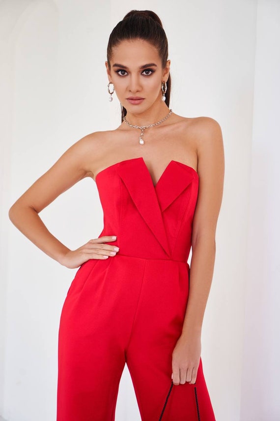 Red Formal Jumpsuit Womens Women Onepiece for Wedding - Etsy
