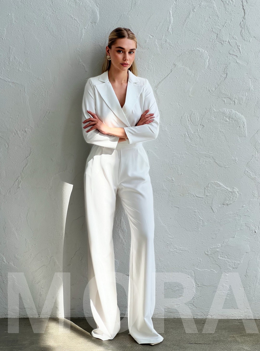 White Formal Jumpsuit TALL Womens, Bridal White Jumpsuit, Women ...