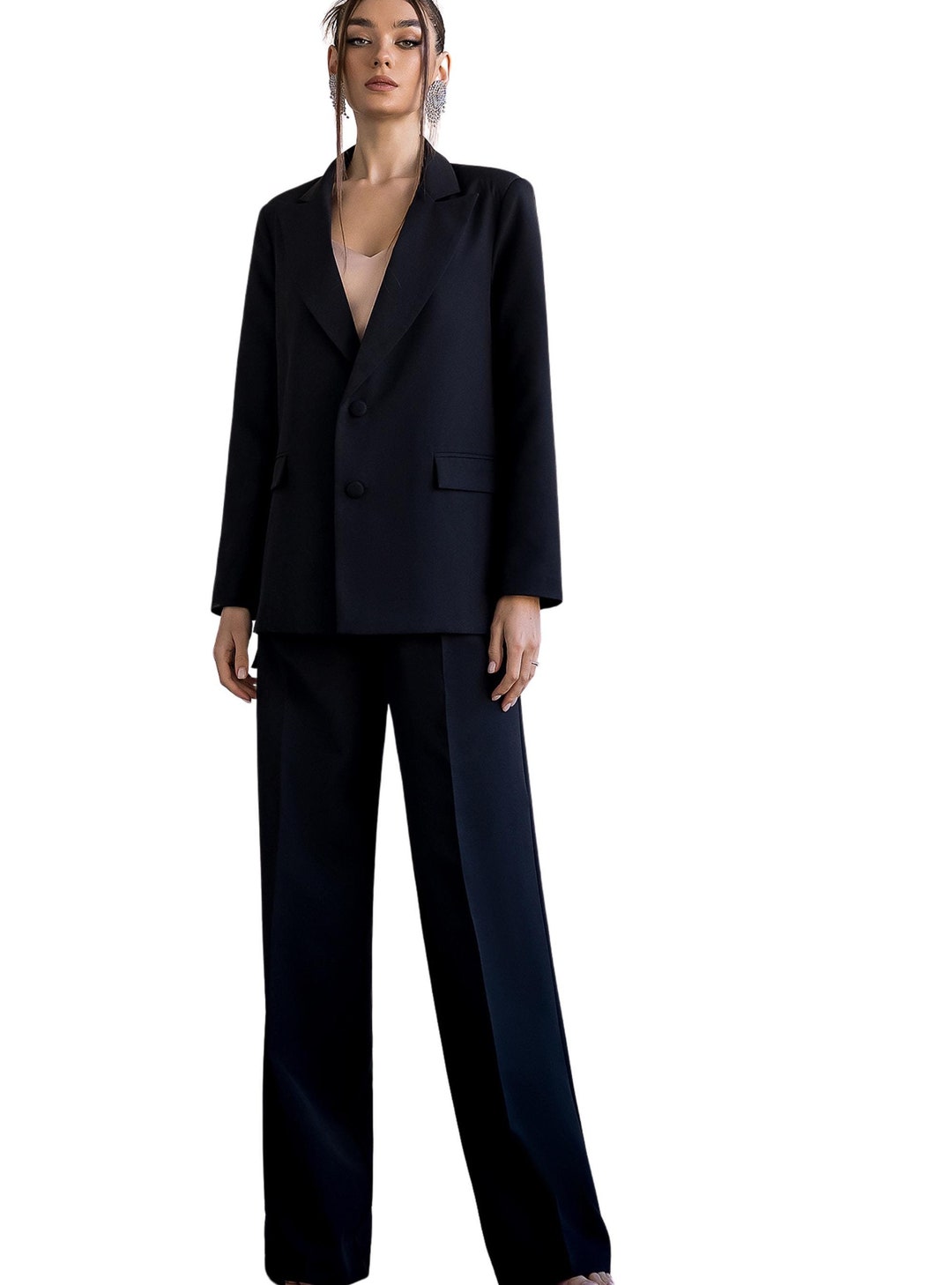 Black Formal Oversized Pantsuit for Women, Black Blazer Trouser Suit ...