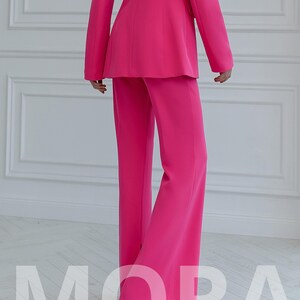 Hot Pink Pantsuit for Women, Pink Flared Pants Suit With Fitted Blazer ...