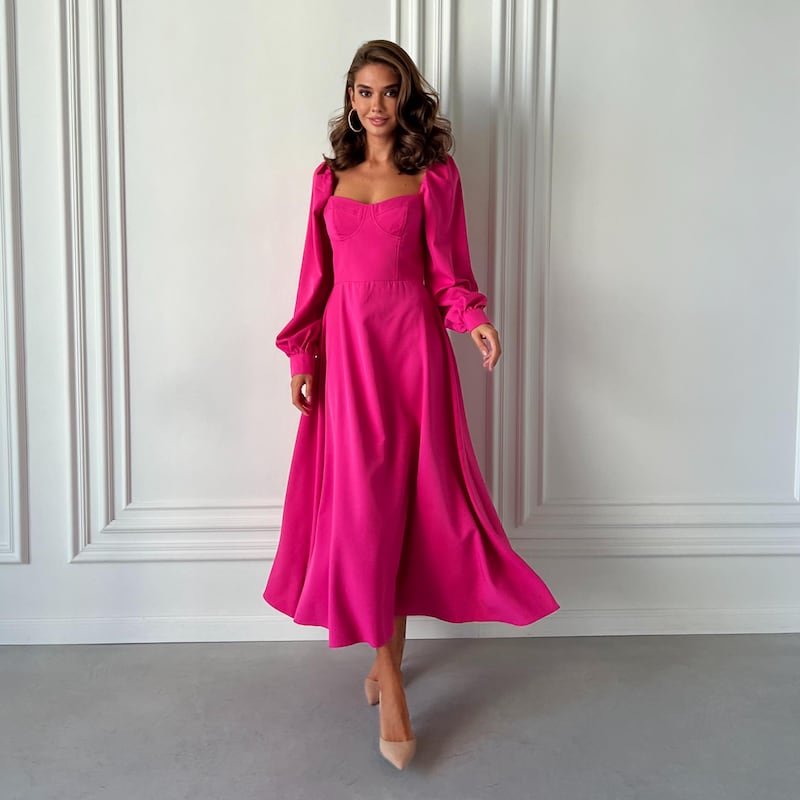 Fuchsia Dress Midi - Etsy