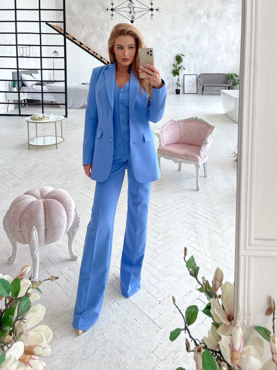 Blue Formal Pantsuit for Women Business Women Suit With Vest - Etsy