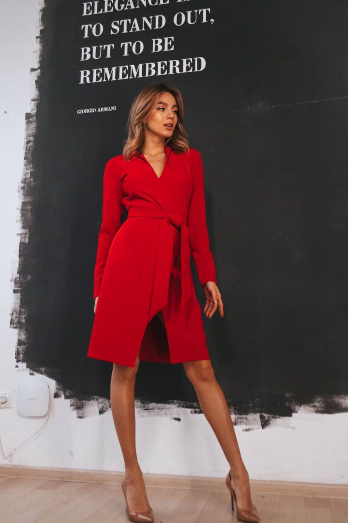 Wrap Midi Dress Red Wrap Dress for Women Elegant Wrap Dress - Etsy