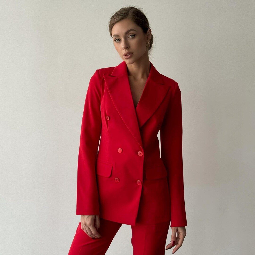 Red Formal 2-piece Pantsuit for Office Women - Etsy