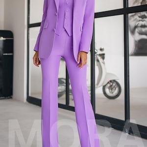 Purple Formal Pants Suit for Business Women, Tall Women Pantsuit Set ...
