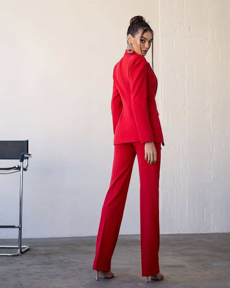 Red Formal Pantsuit for Women Red Pants Suit for Office - Etsy