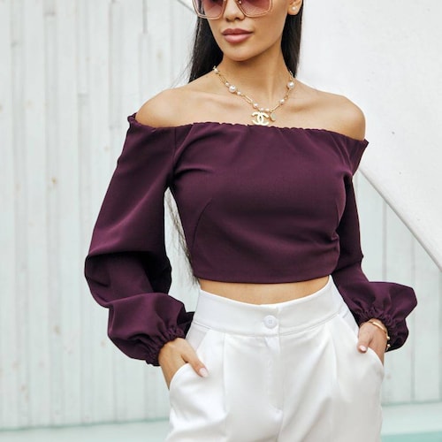 Off-the-shoulder Crop Top With Long Sleeves off Shoulder | Etsy