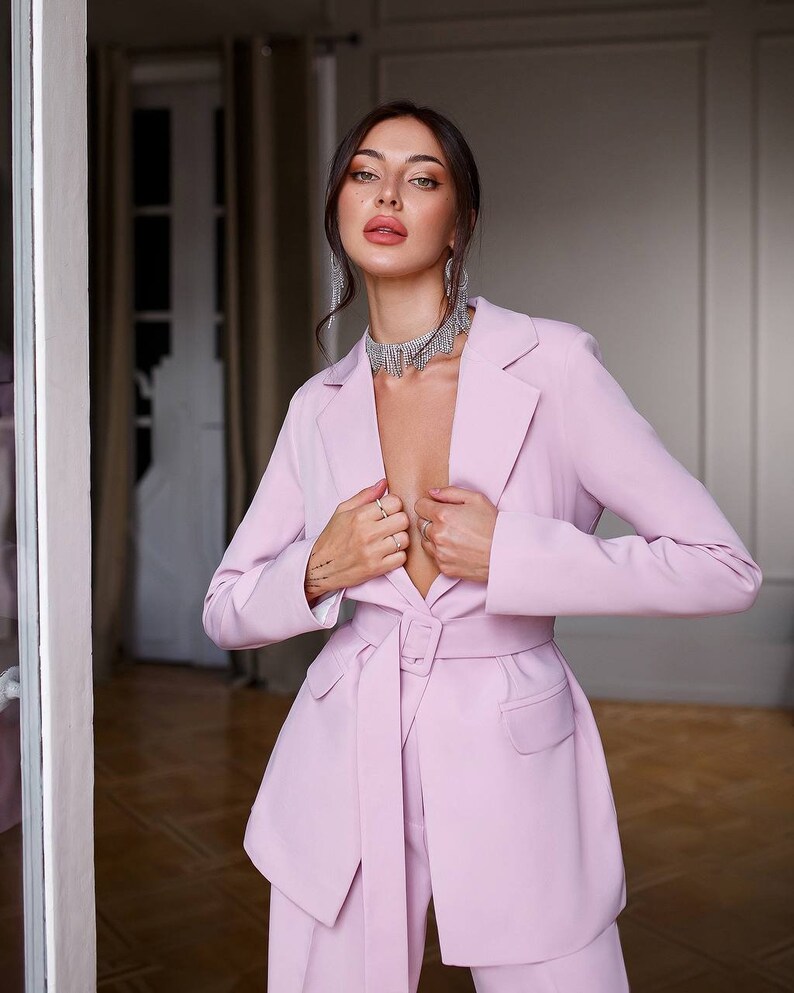 Light Pink 2 Piece Suit Set For Women Pink Pantsuit With Etsy
