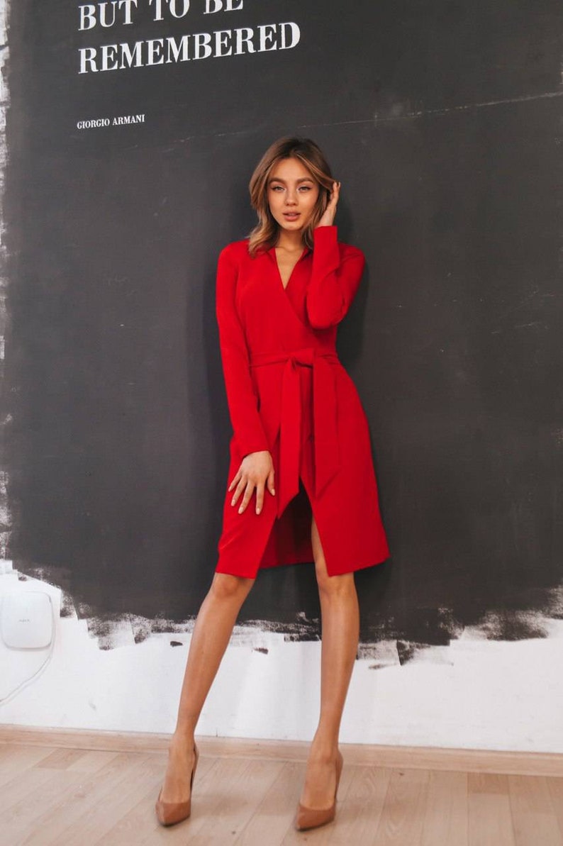 Wrap Midi Dress Red Wrap Dress for Women Elegant Wrap Dress - Etsy