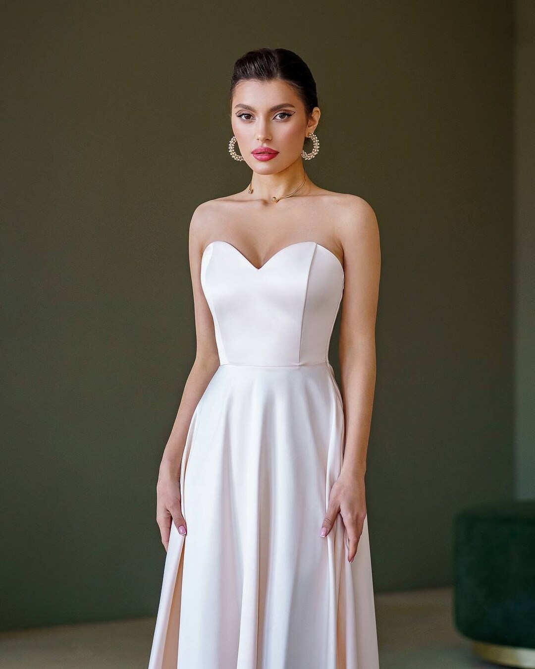 Pearl Pinky Satin Midi Dress Without Sleeves, Satin Midi Corseted Dress ...