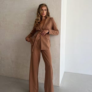 Burnt Caramel Formal Blazer Trouser Suit for Tall Business Women ...