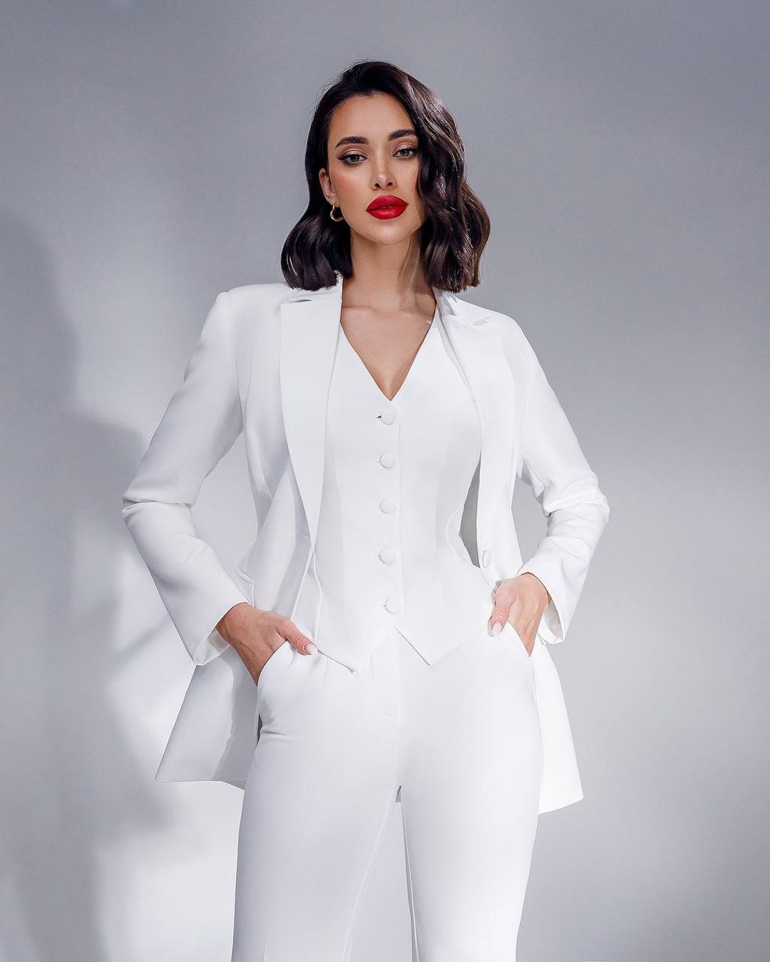 White Formal Pantsuit For Women White Formal Pants Suit Set For Women Courthouse Wedding Suit
