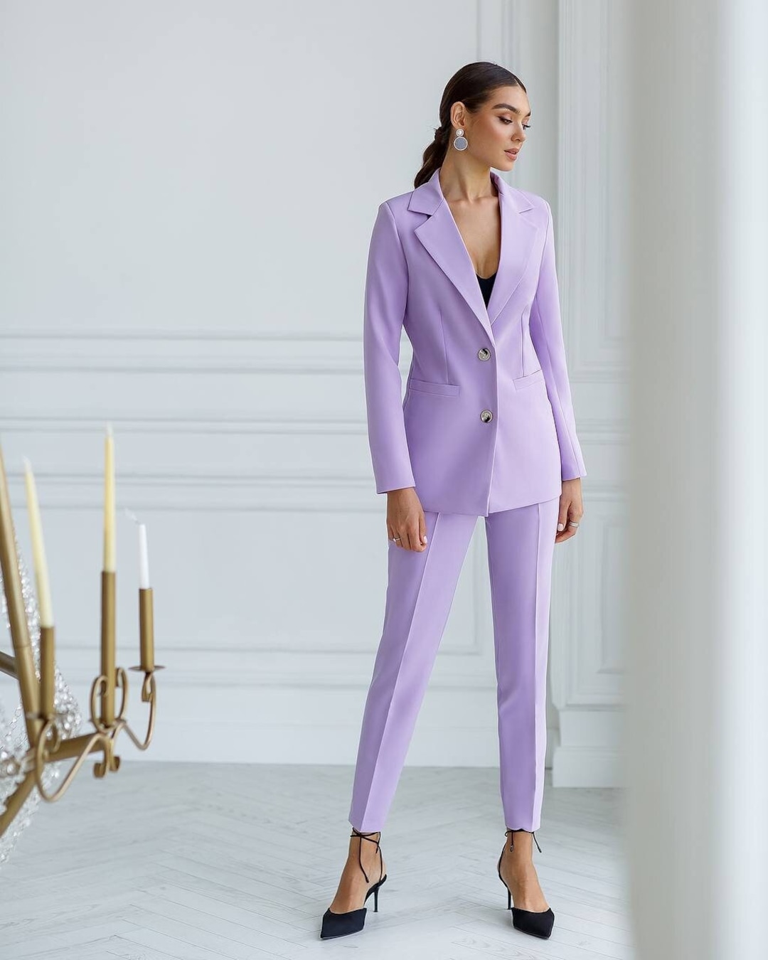 Lavender Pants Suit for Women, Office Pant Suit Set for Women, Blazer ...