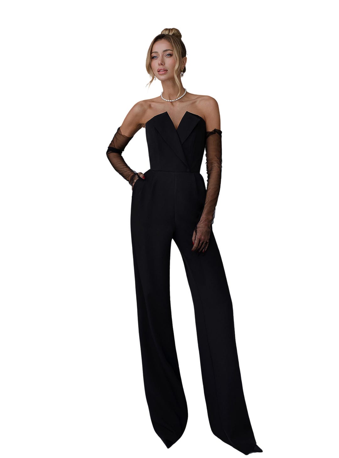Black Formal Jumpsuit for TALL Women, Classy Women Onepiece for Wedding ...