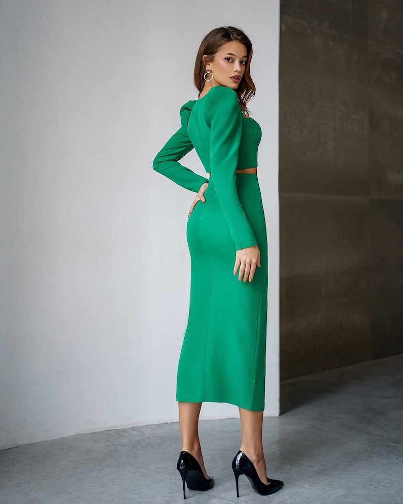 Grass Green Skirt Suit Set for Women Green Crop Top With Long - Etsy
