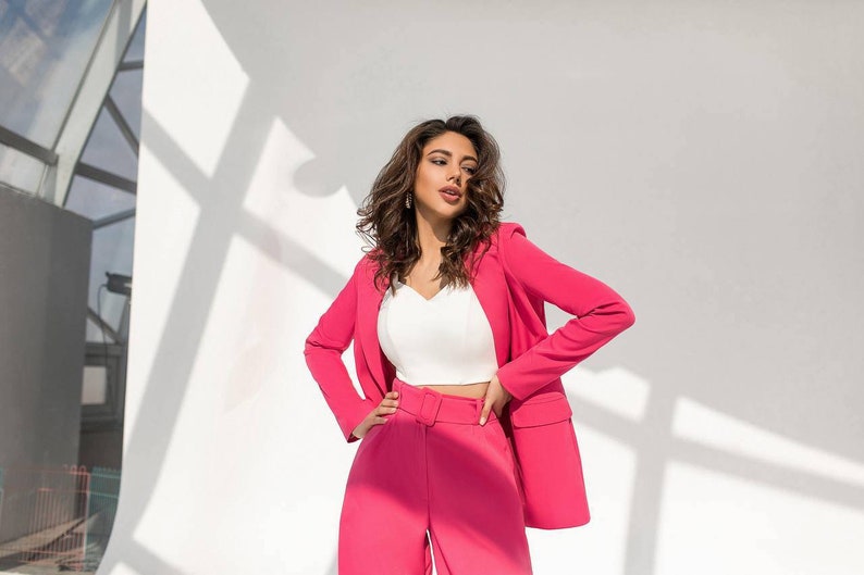 Hot Pink 2-piece Suit Set for Women Raspberry Pink Pantsuit - Etsy