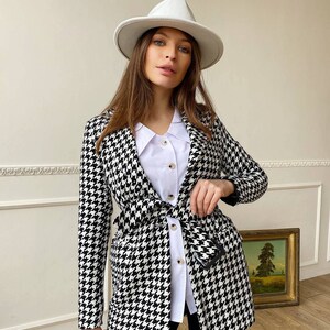 Houndstooth Jacket for Women Houndstooth Wool Blazer With - Etsy