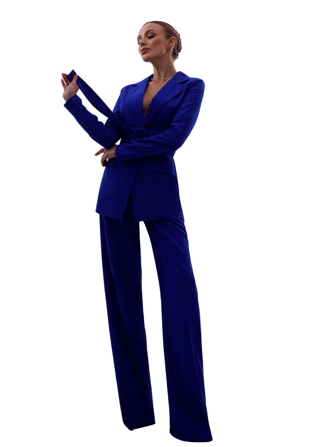 Royal Blue Business Pantsuit For Women Tall Women Pants And Blazer Set For Office Formal Wear