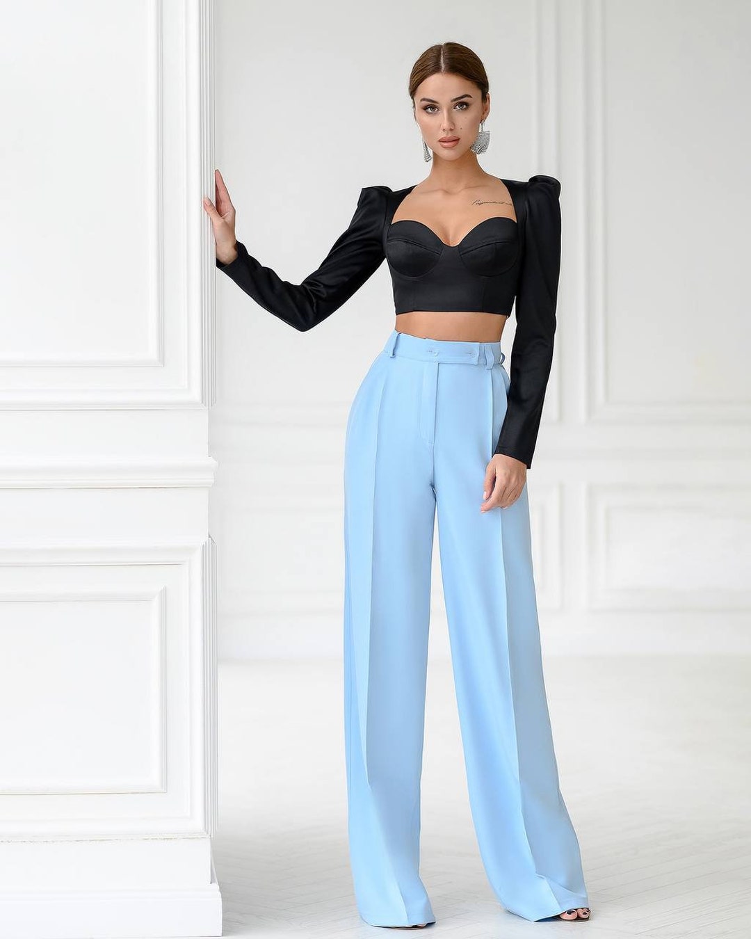 Blue Palazzo Pants for Women High Waist Wide Leg Pants for - Etsy