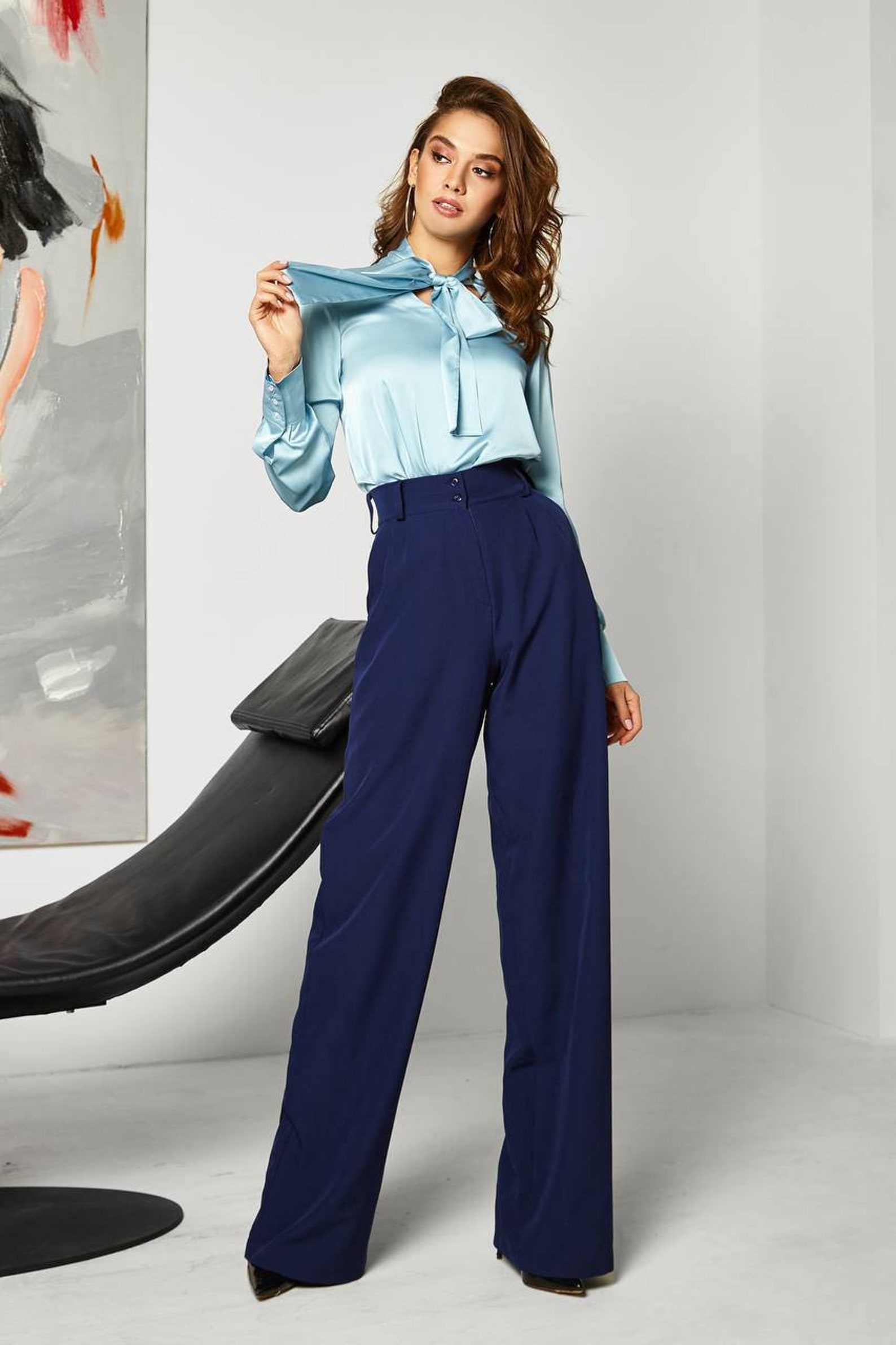 Navy Blue High Waist Pants for Women Blue Wide Leg Pants for - Etsy