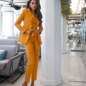 Mustard Yellow Womens Suit Office Women 3 Piece Suit With - Etsy