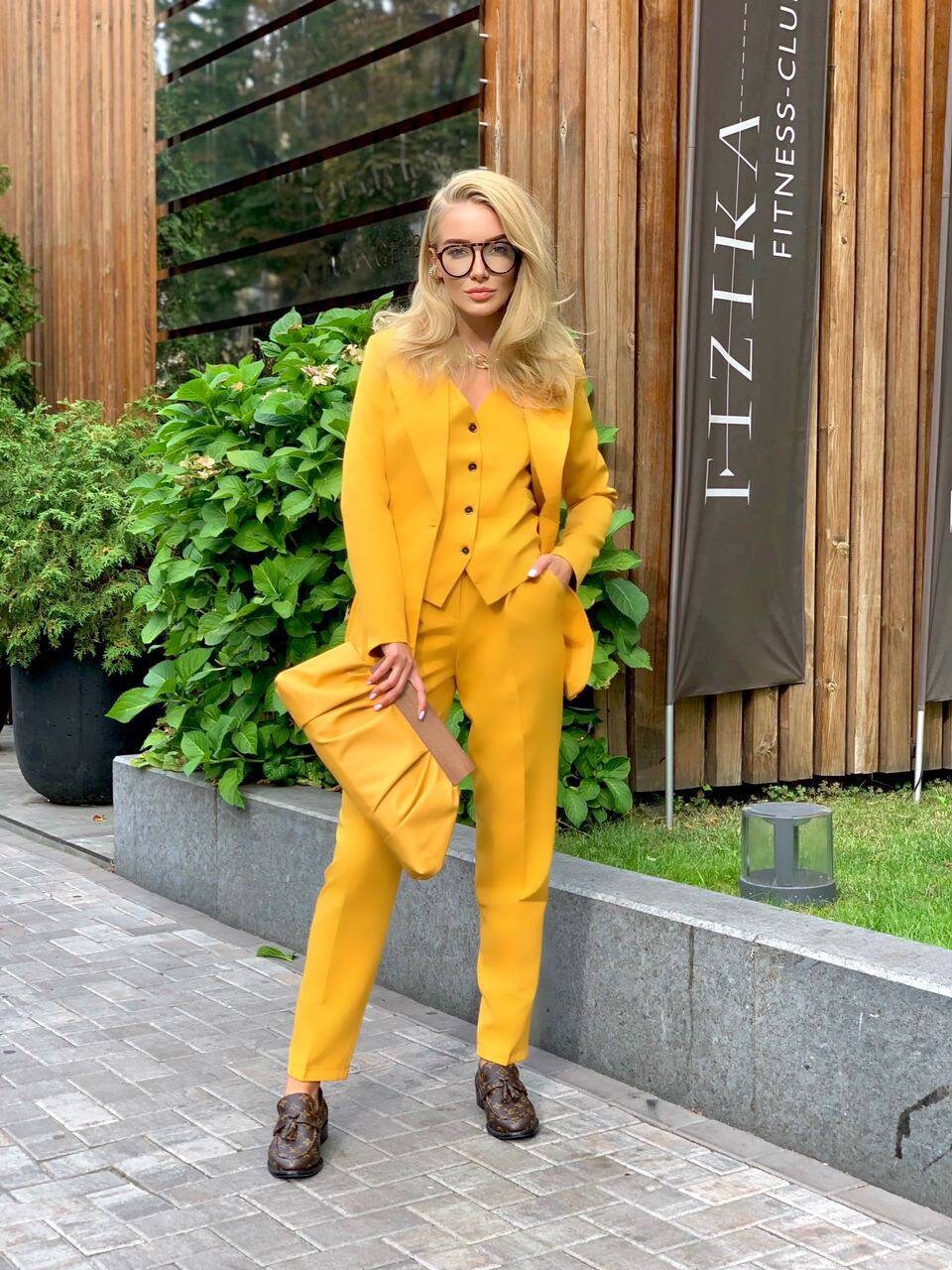 Classic Yellow Womens Suit Office Women 3 Piece Suit With | Etsy