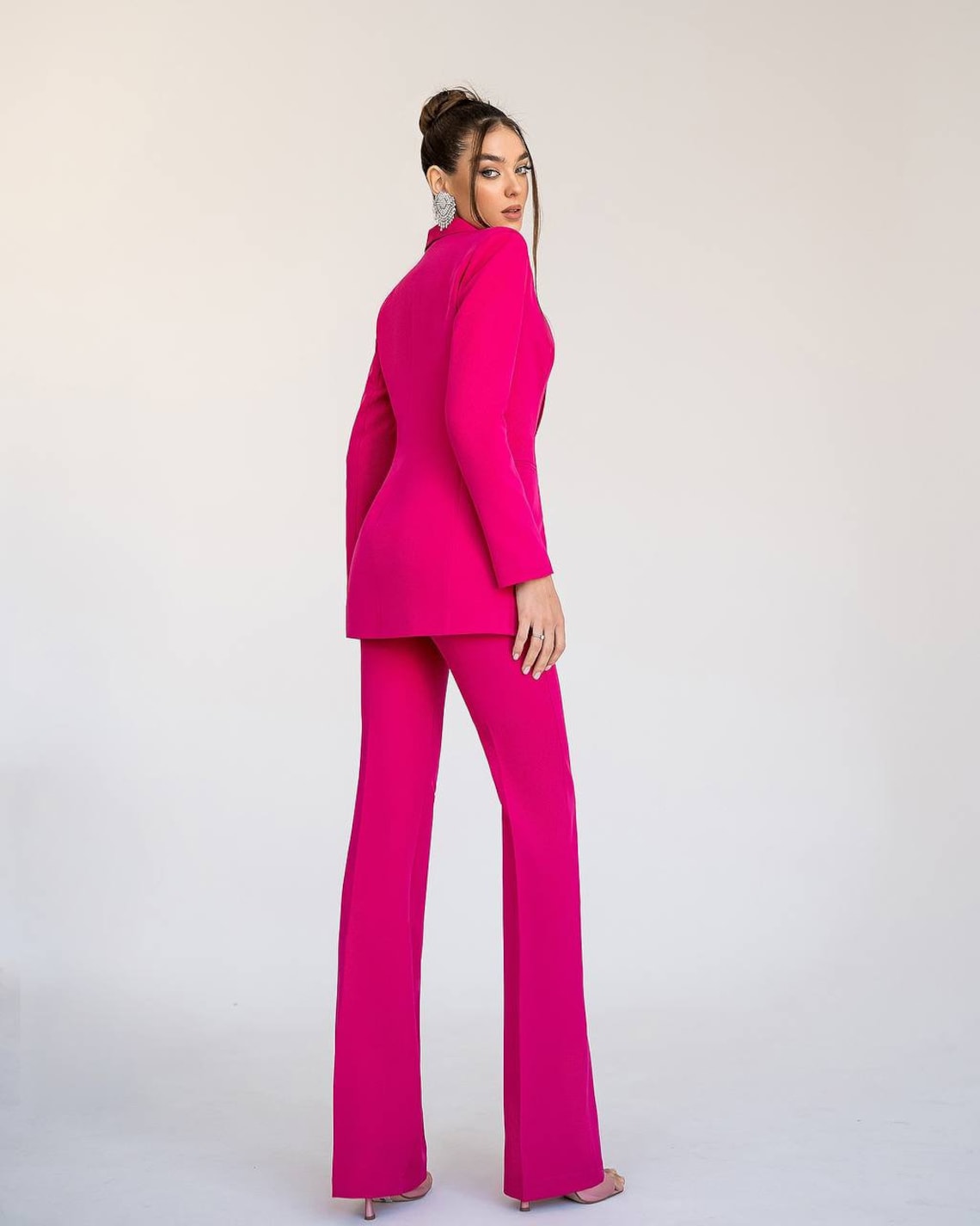 Hot Pink Flared Pants Suit Set With Blazer Pink Blazer - Etsy