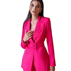 Hot Pink 2-piece Suit Set for Women, Raspberry Pink Pantsuit With ...