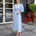 Baby Blue Midi Dress With Open Back and Voluminous Sleeves, Light Blue ...