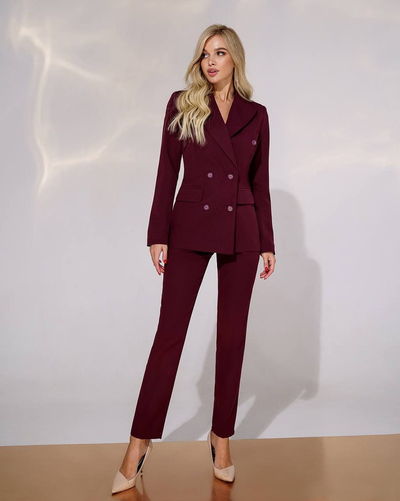 Burgundy Blazer Set for Women Formal Pantsuit for Women Chic - Etsy