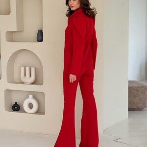 Red Bell Bottom 2-piece Pantsuit Set for Tall Women, Retro Style Co ...