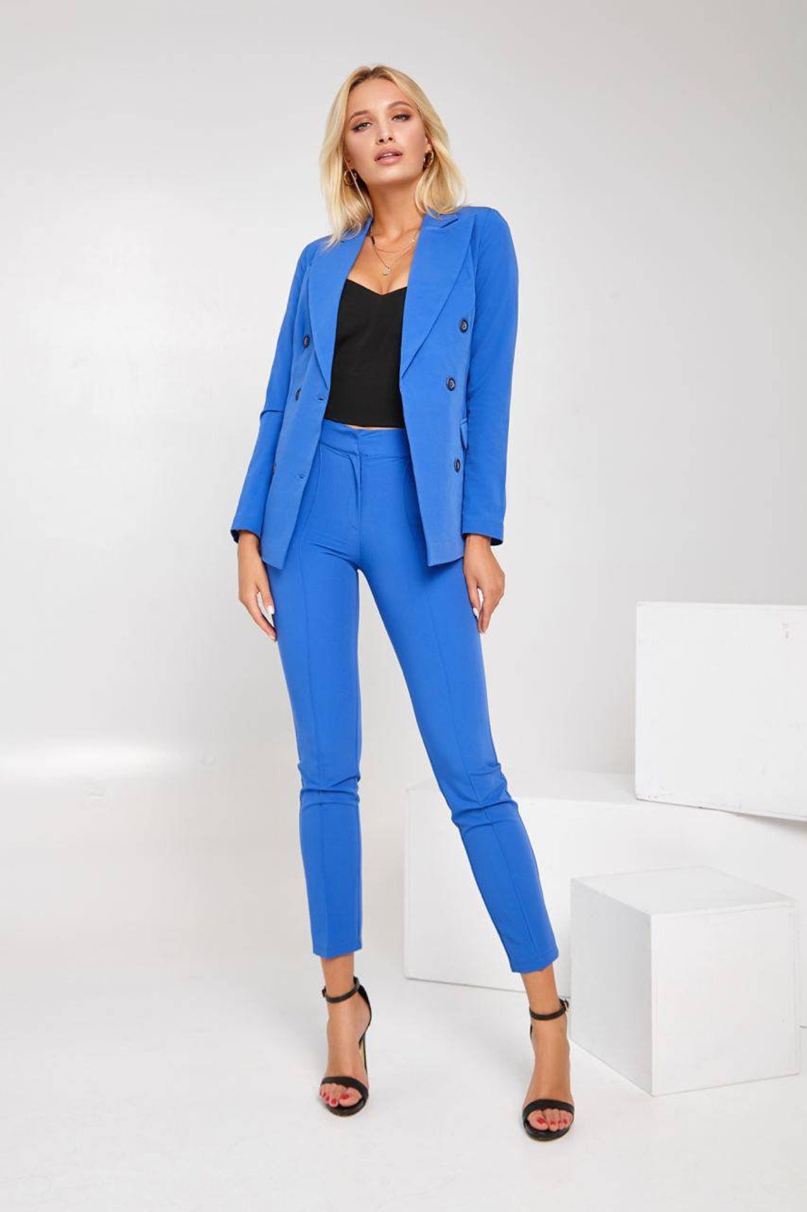 2-delige Blazer Broekpak voor dames blauwe broekpakken | Etsy