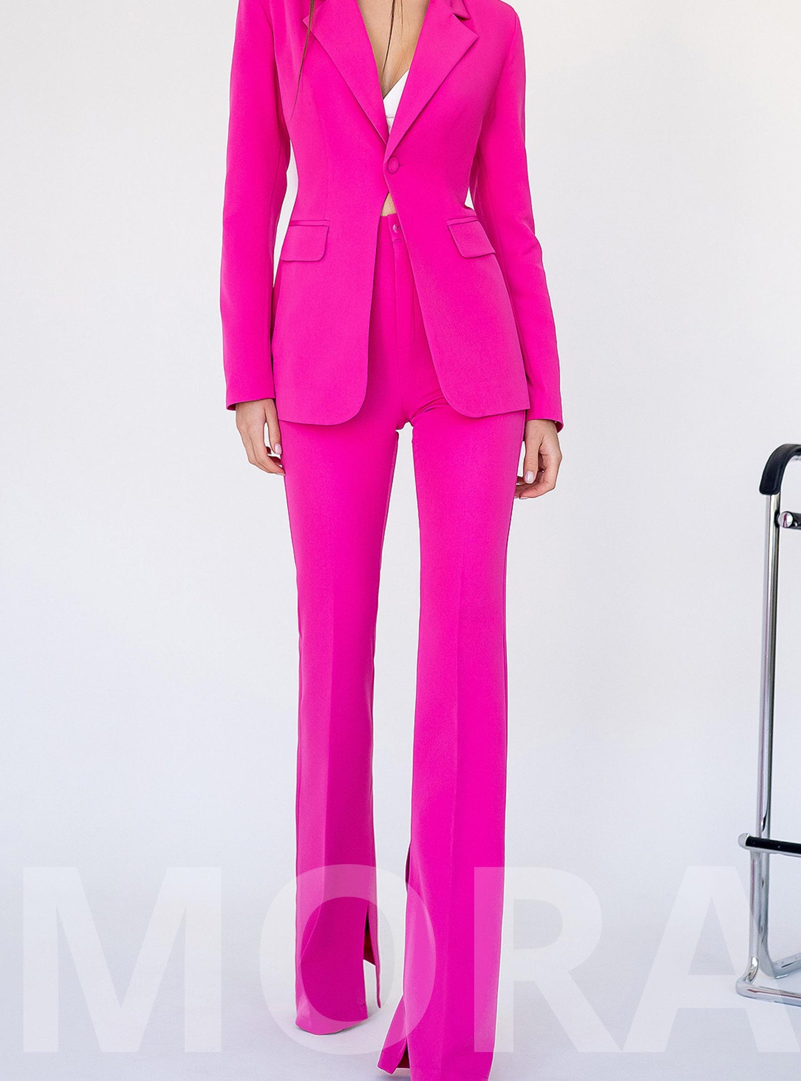 Hot Pink Pantsuit for Women, Pink Flared Pants Suit With Fitted Blazer ...