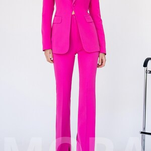 Hot Pink Pantsuit for Women, Pink Flared Pants Suit With Fitted Blazer ...