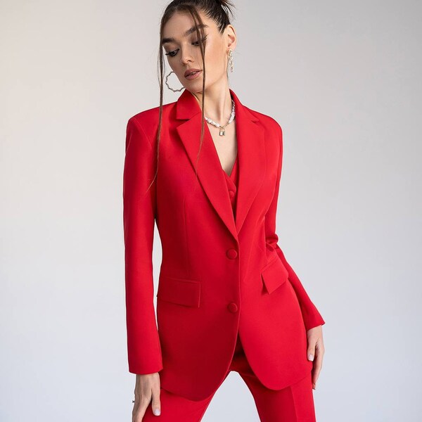 Red 3 Piece Suit Women - Etsy