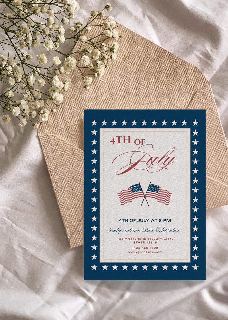 Editable 4th of July Invitation, Navy Star Patriotic Party Invite ...