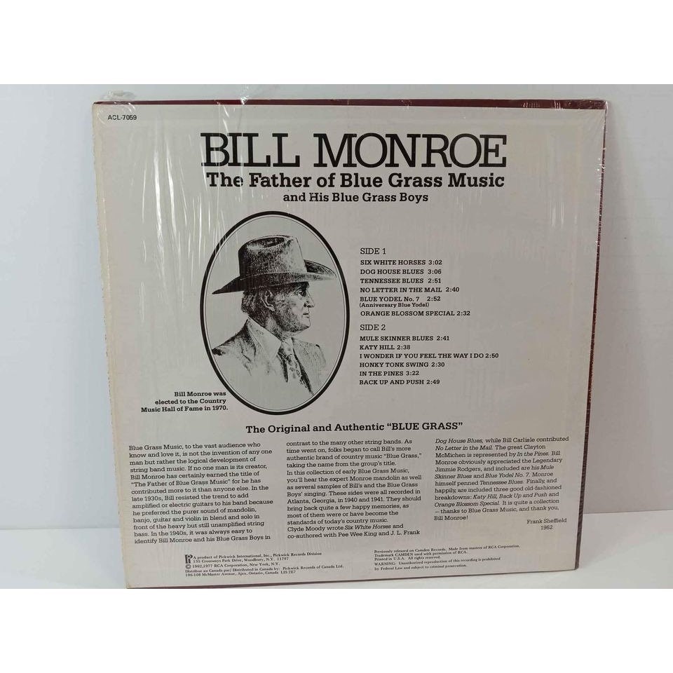 1977 Bill Monroe Bluegrass Music Vinyl Album - Etsy