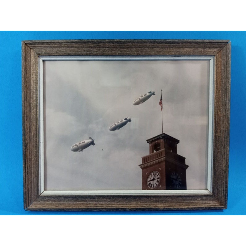 Vintage 3 Goodyear Blimps in Formation Flying Akron OH Clock Tower ...