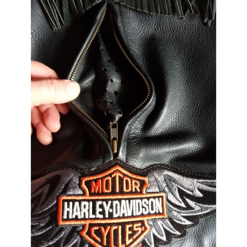 VNTG Harley Davidson Willie G Leather Jacket Womens M Fringe Wings W ...