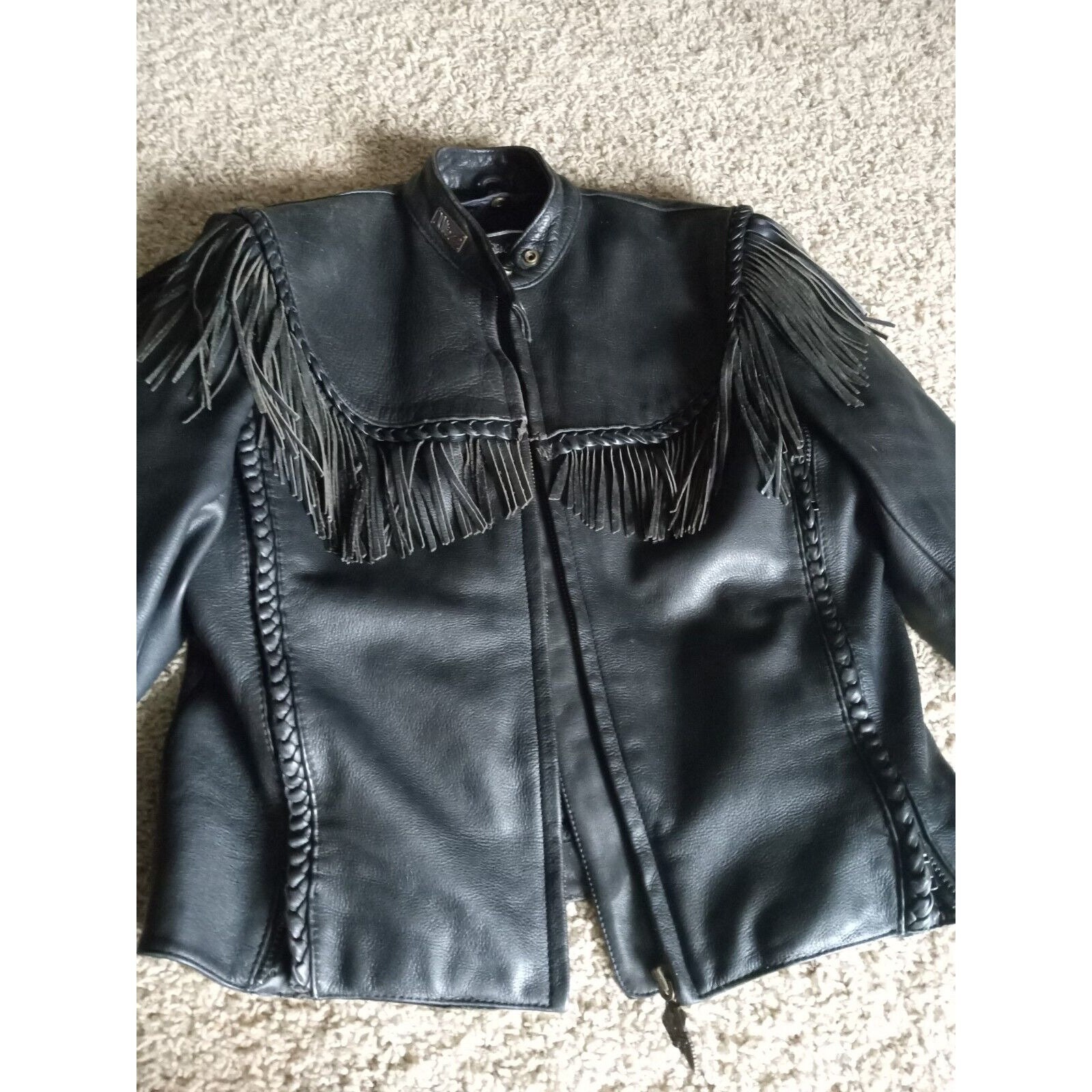 VNTG Harley Davidson Willie G Leather Jacket Womens M Fringe Wings W ...