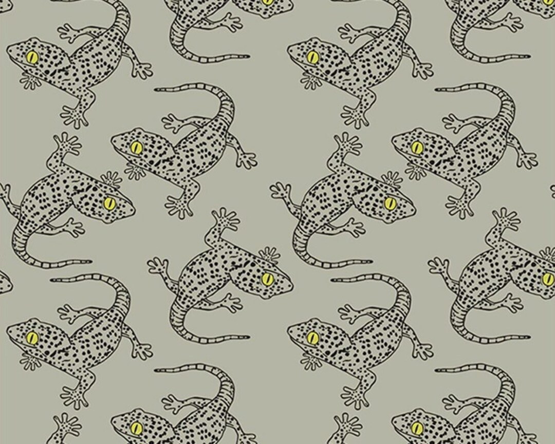 French Terry Geckos on Dark Sand/ Light Khaki Background, Sold by the ...