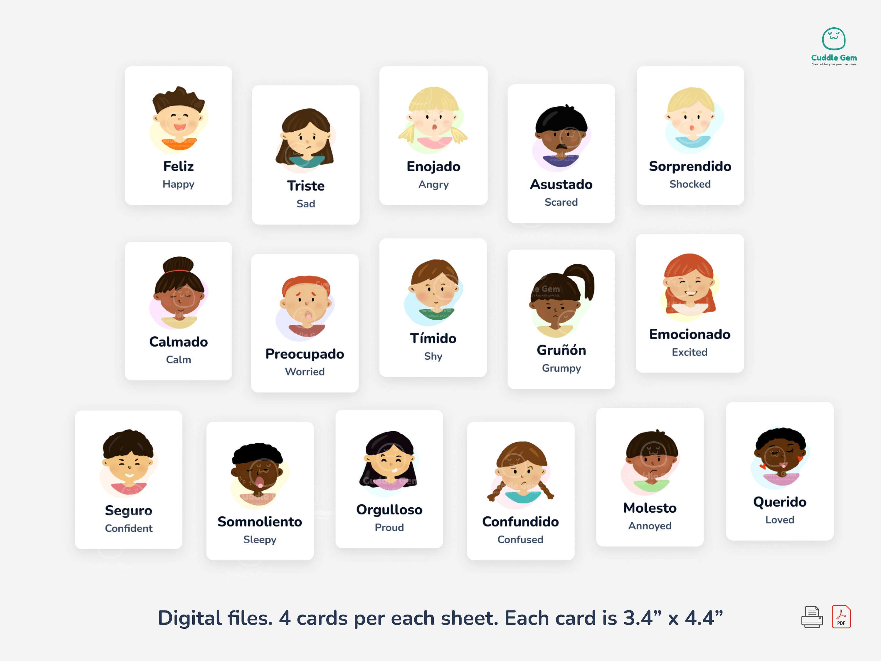 Emotion Spanish and English Flashcards Spanish Feelings - Etsy