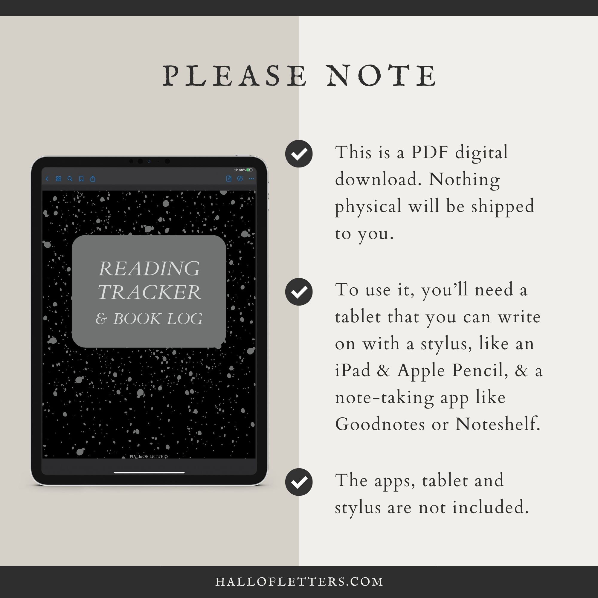 Digital Reading Habit Tracker & Book Log in Dark Mode for Goodnotes ...