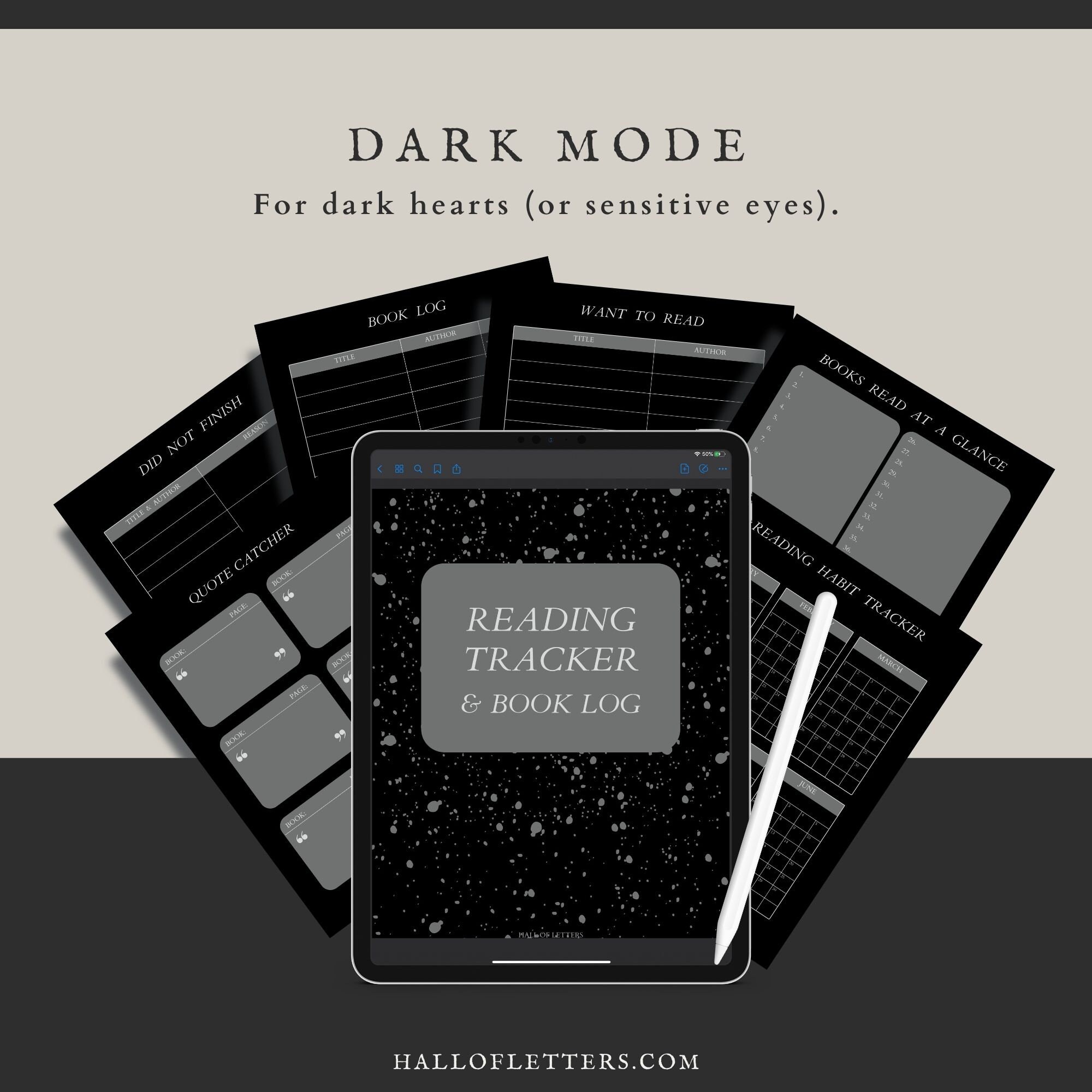 Digital Reading Habit Tracker & Book Log in Dark Mode for Goodnotes ...