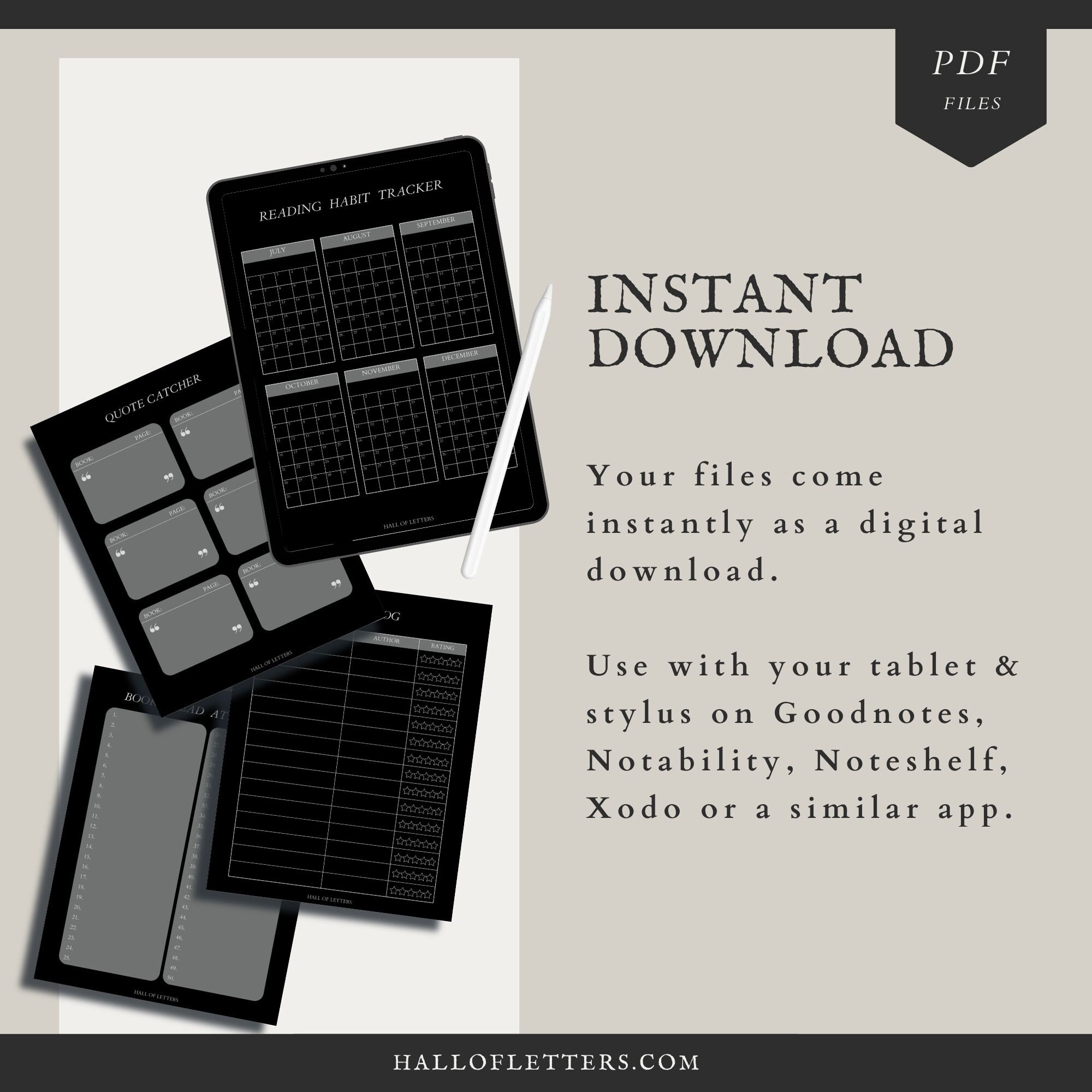 Digital Reading Habit Tracker & Book Log in Dark Mode for Goodnotes ...