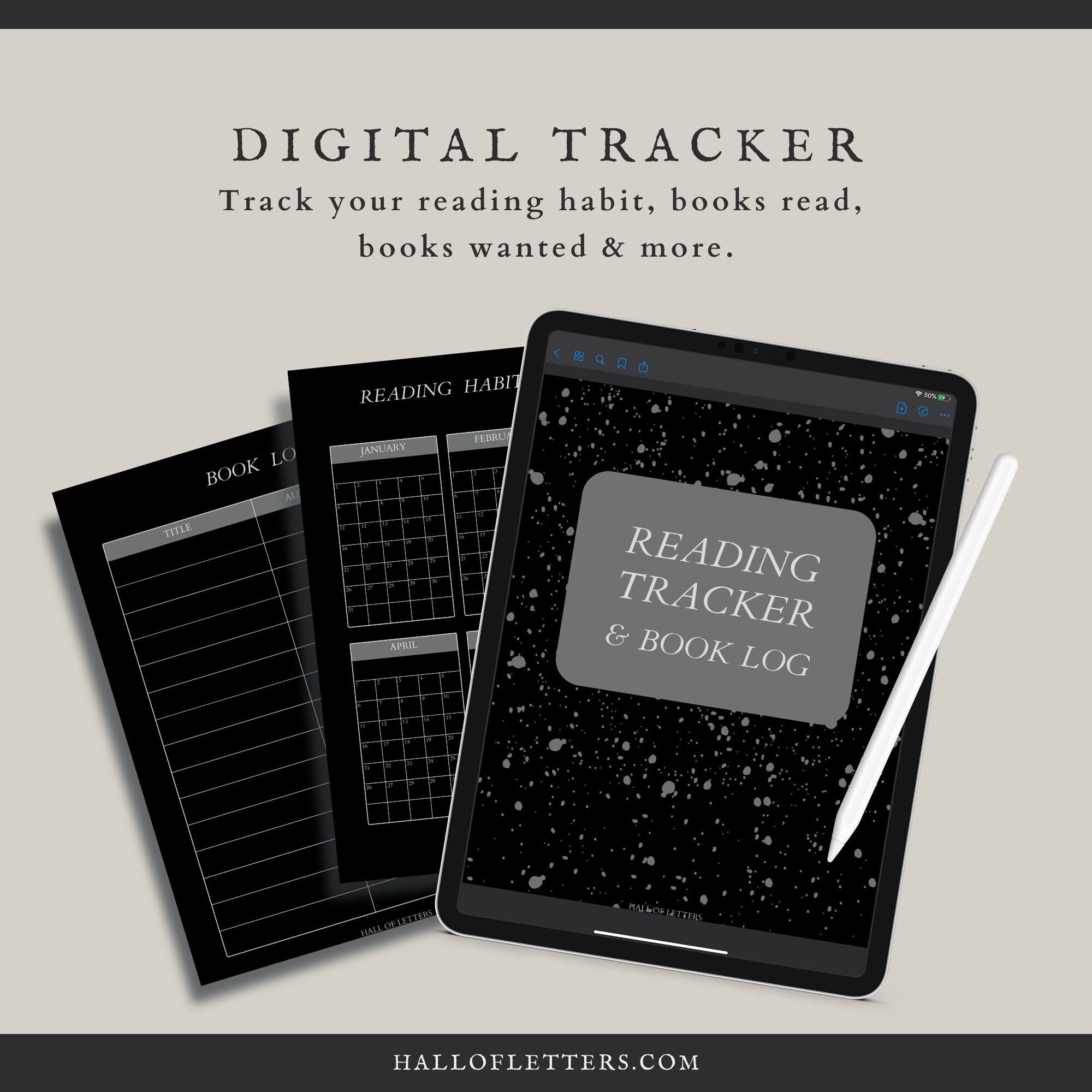 Digital Reading Habit Tracker & Book Log in Dark Mode for Goodnotes ...
